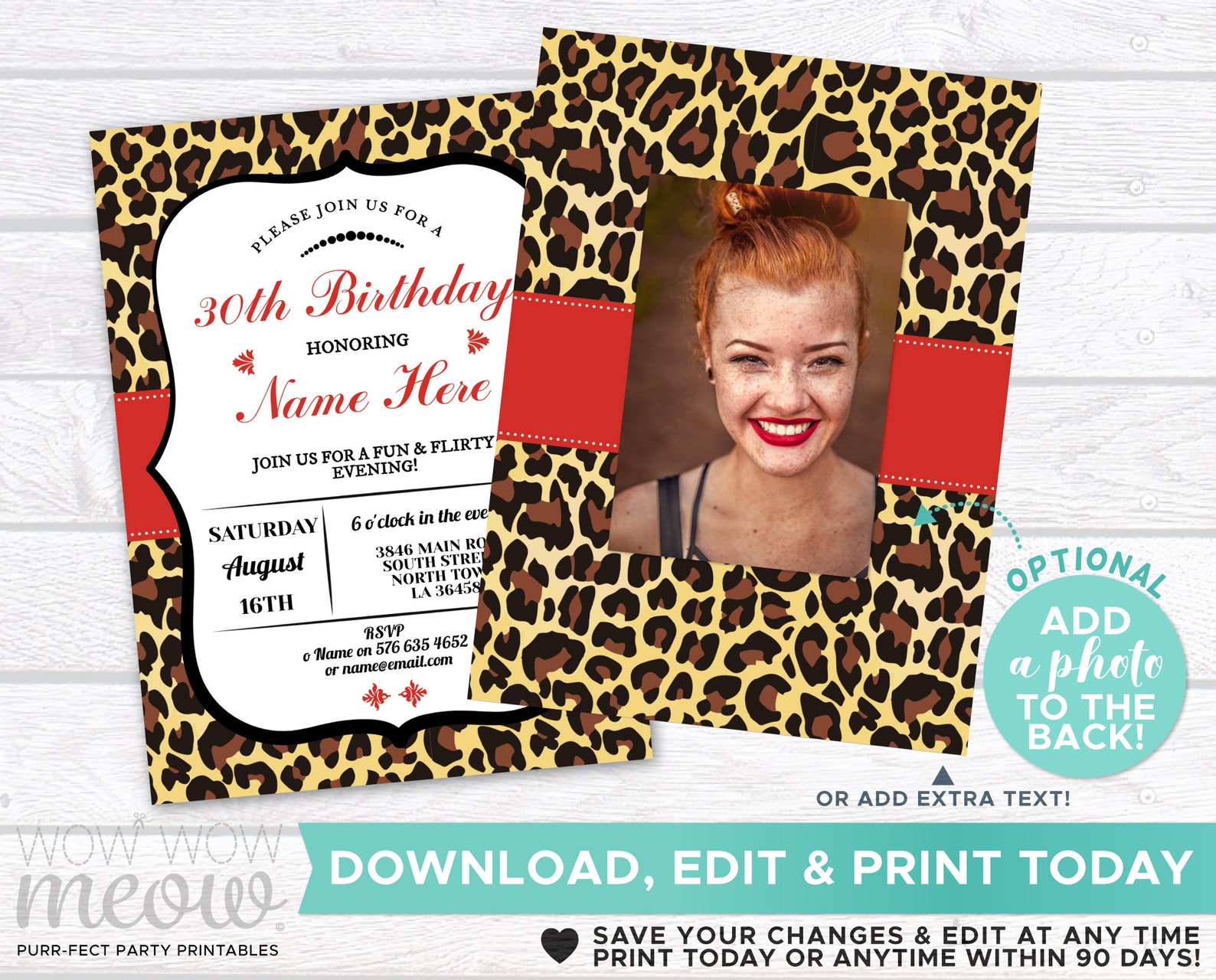 Leopard Birthday Invitations Women's 30th 40th 50th - Etsy