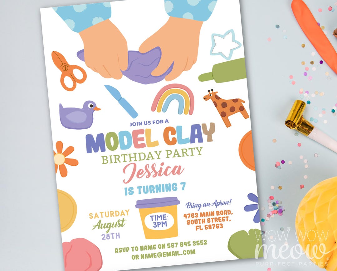 Model Clay Invitation Birthday Play Crafts Invite Oven Bake INSTANT ...