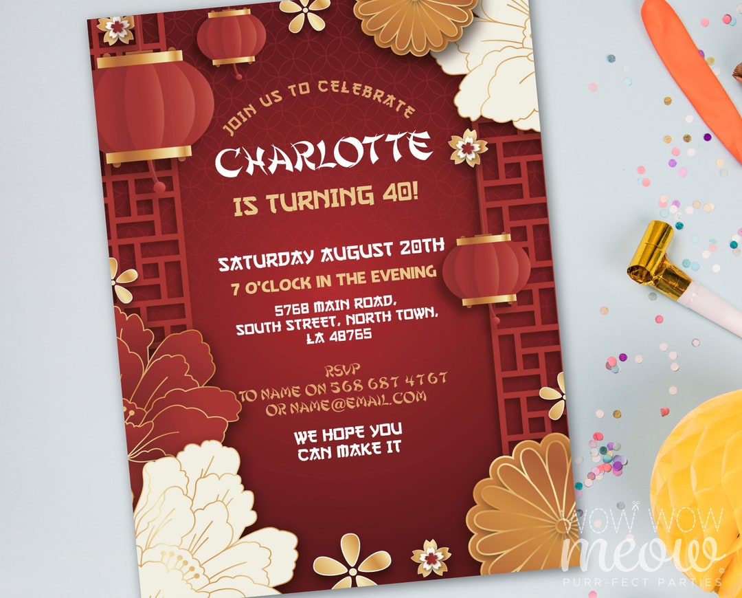 Chinese Birthday Invitation Restaurant Lanterns Blossom Tree INSTANT ...