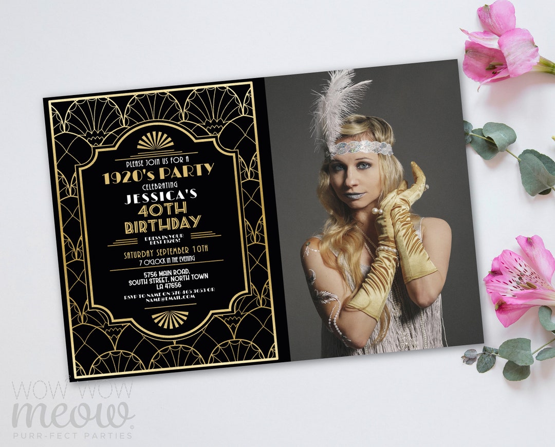 1920 Invitation Art Deco Gatsby Photo Birthday Invite Party Invitation ...