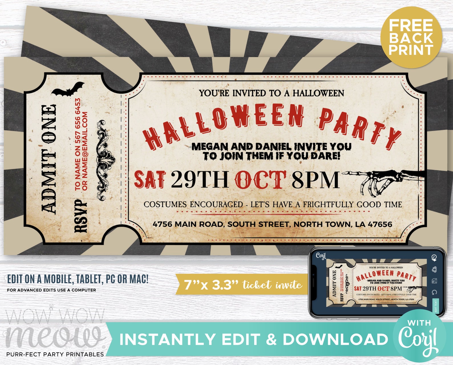 Halloween Invitation Ticket Horror Circus Party Printable - Etsy