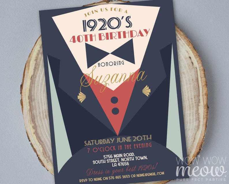 Retro 1920 Invitation Art Deco Birthday Gatsby Invite Party Invitation ...