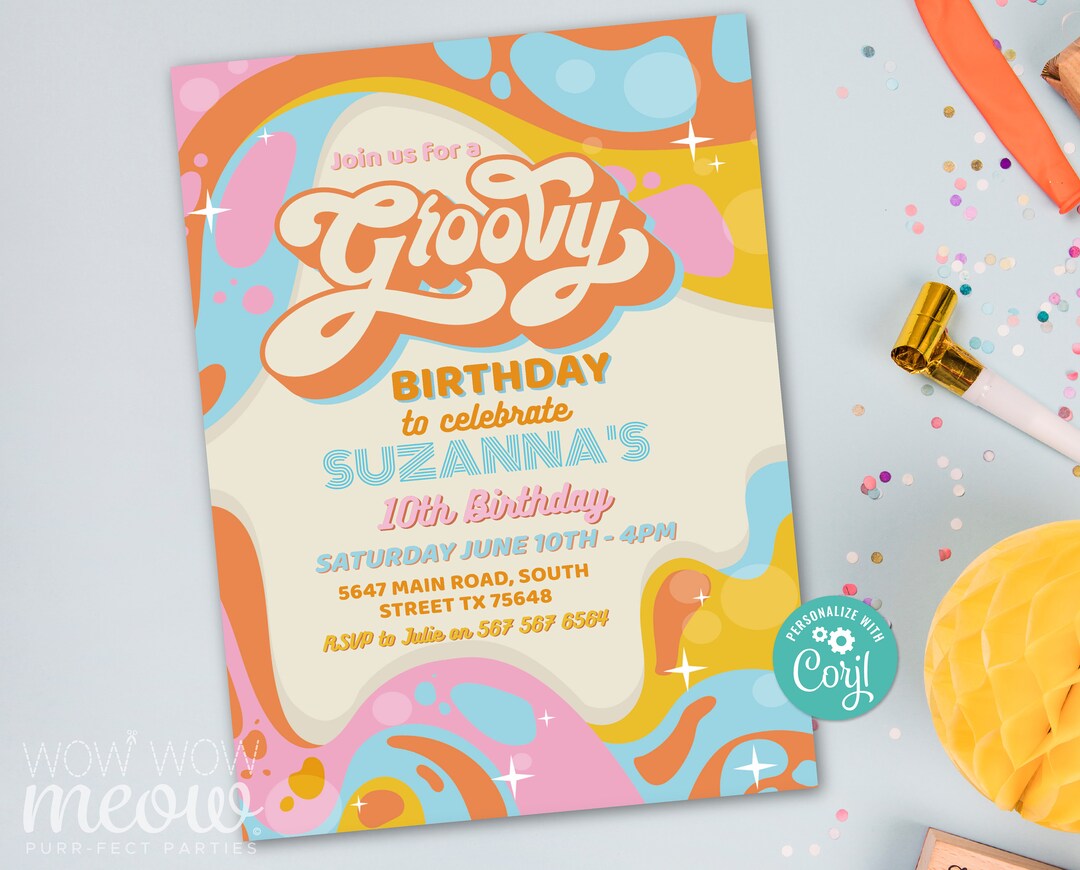 1970's Groovy Invitations Disco Birthday Hippie Party Vintage Invites ...