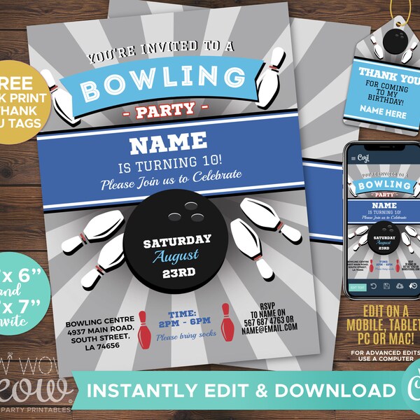 Bowling 13th Birthday Invitation - Etsy