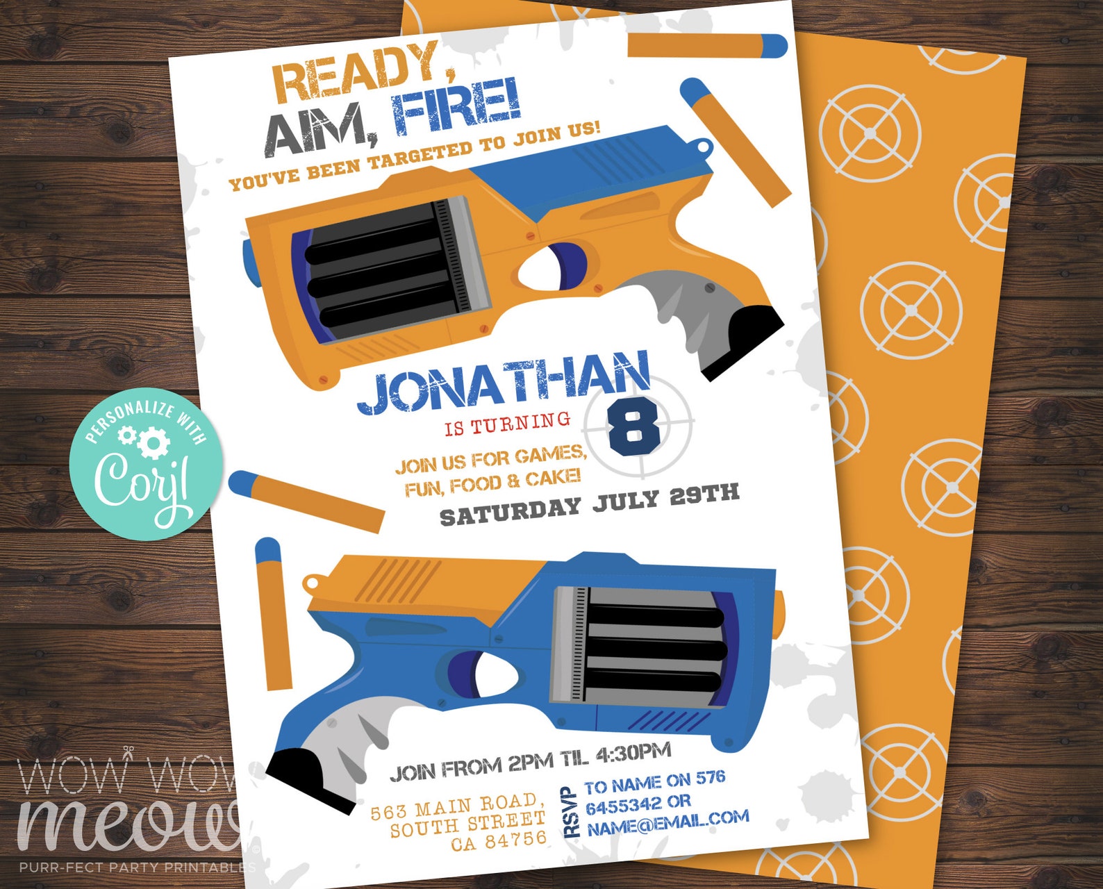 Dart Gun Party Birthday Invite War Battle Zone Invitation | Etsy