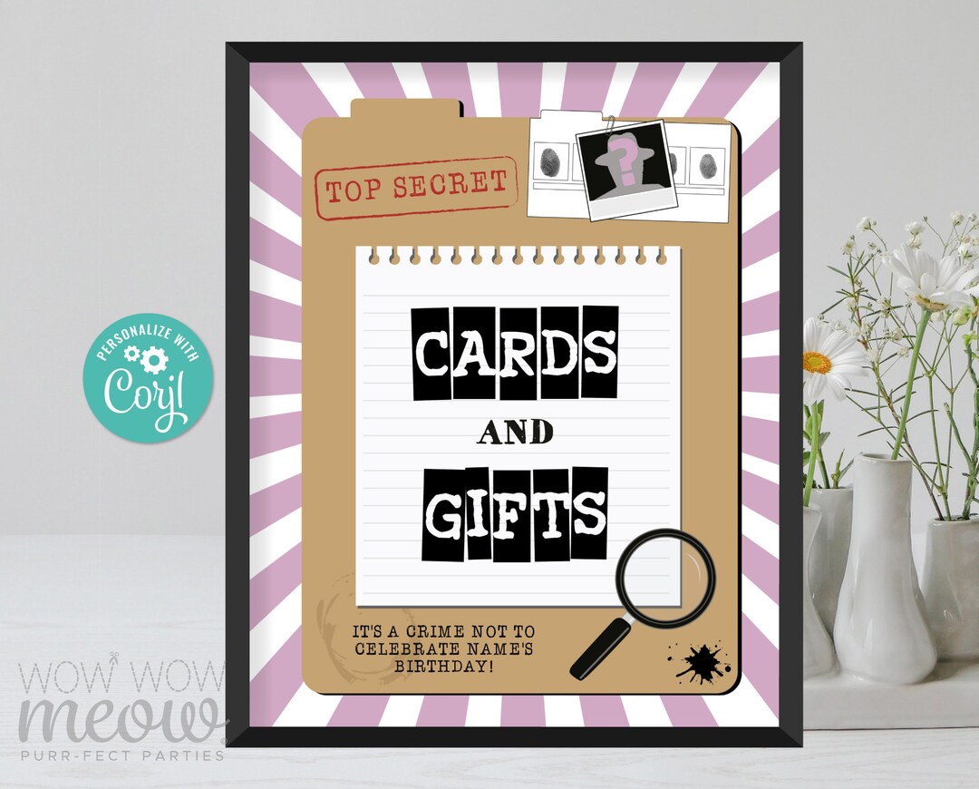 Detective Party Birthday Sign Poster - Cards and Gifts - Spy Editable ...