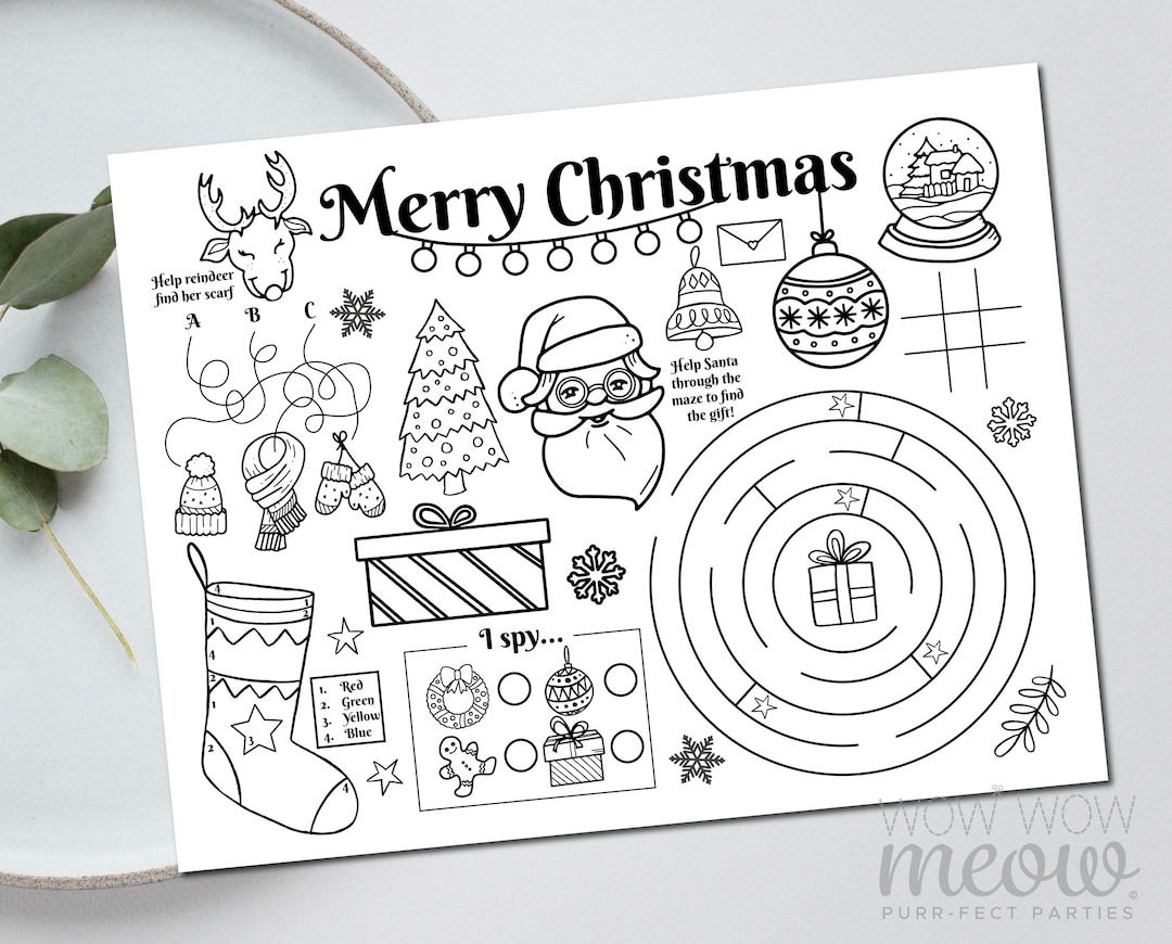 Merry Christmas Placemat Coloring Children's Activity Sheets Holidays ...