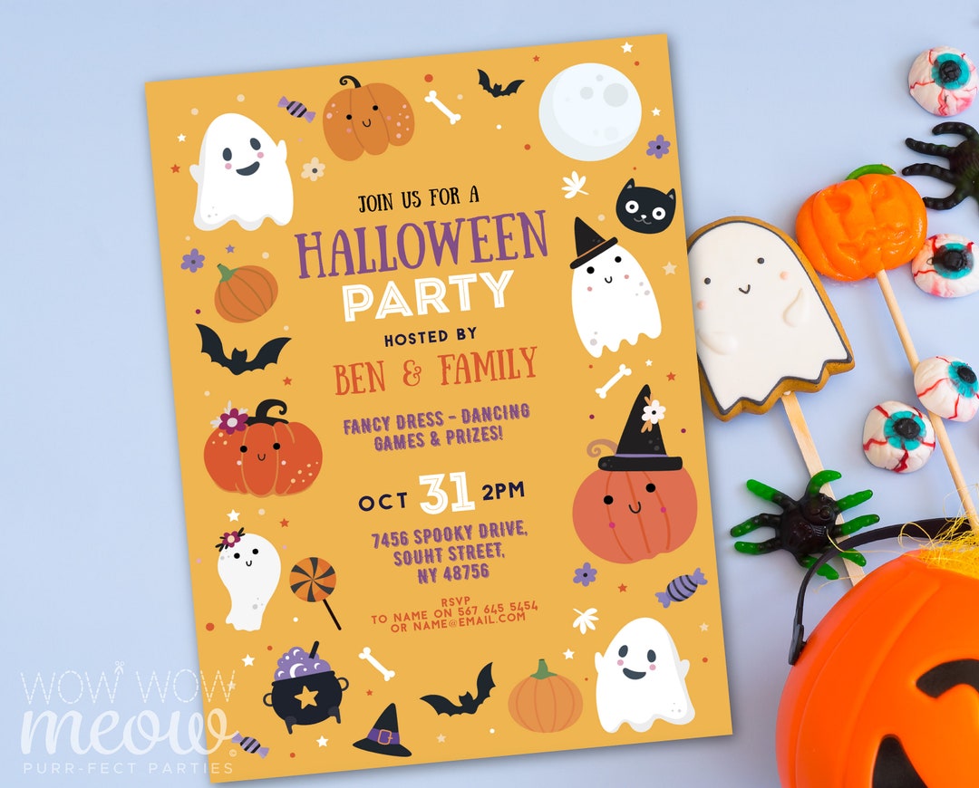 Halloween Kids Party Invitations Cute Costume Girls Boys Treat Children ...