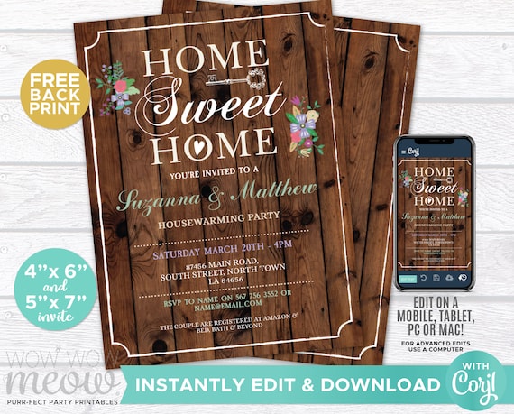 Rustic Housewarming Invitation New House Invite Home Sweet | Etsy