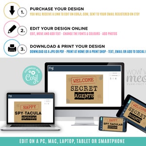 Spy Party Signs Detective Secret Agent Editable Posters Birthday 8.5 X ...