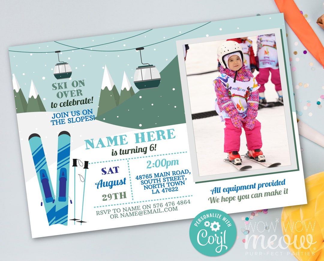 Ski Invitation Photo Party Birthday Snow Dry Slope Skiing INSTANT ...