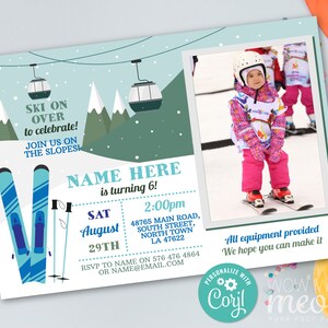 Ski Invitation Photo Party Birthday Snow Dry Slope Skiing INSTANT ...