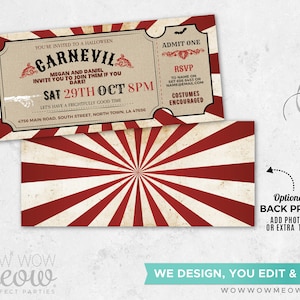 Carnevil Halloween Invitations Carnival Circus Tickets Horror Party ...