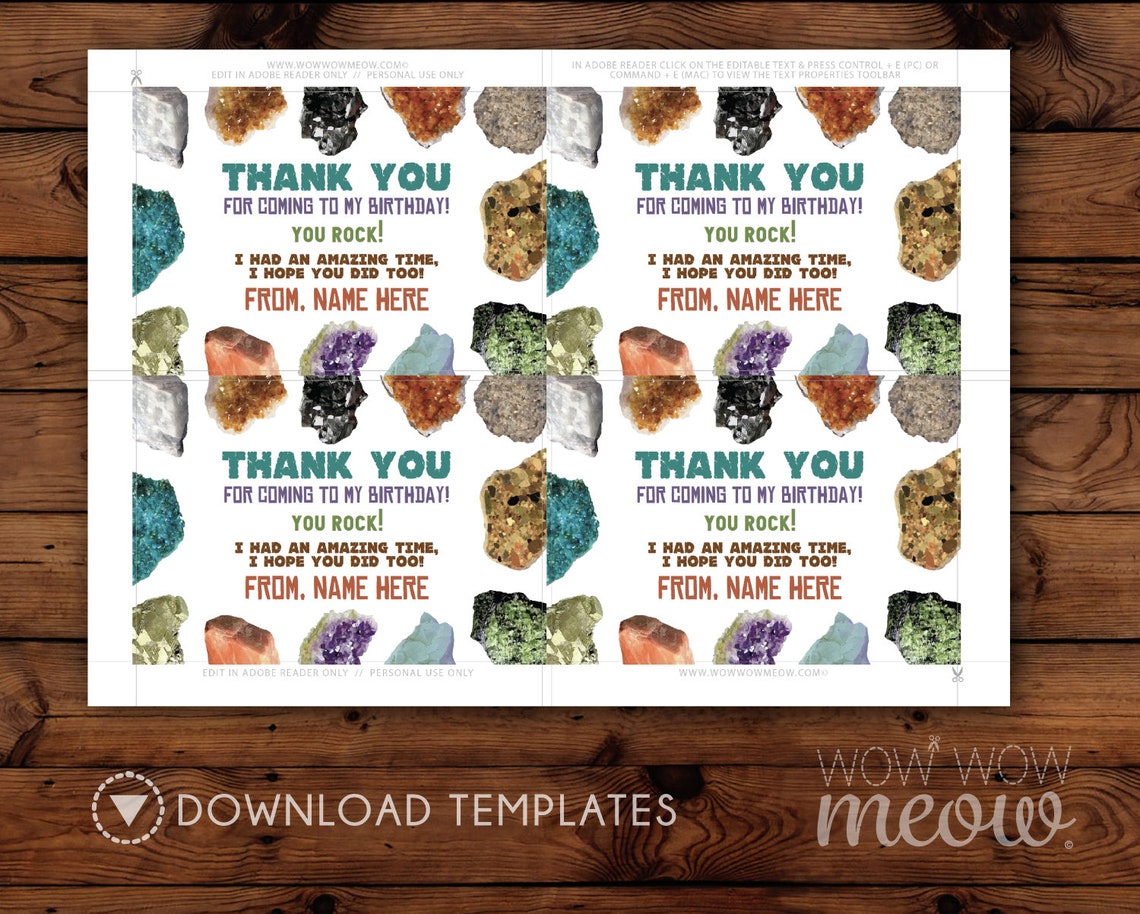 Geology Cards Thank You Cards Birthday INSTANT DOWNLOAD Rocks - Etsy