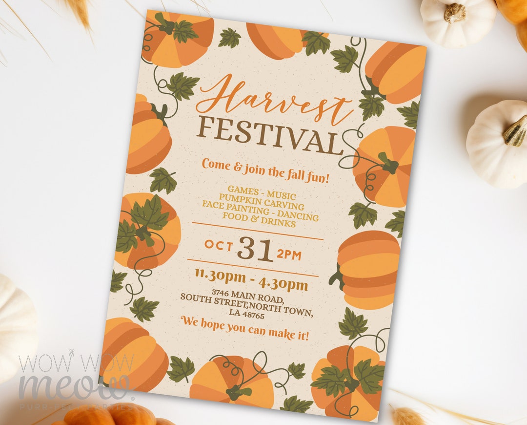 Fall Harvest Festival Invitations Party Rustic Invite Printable INSTANT ...