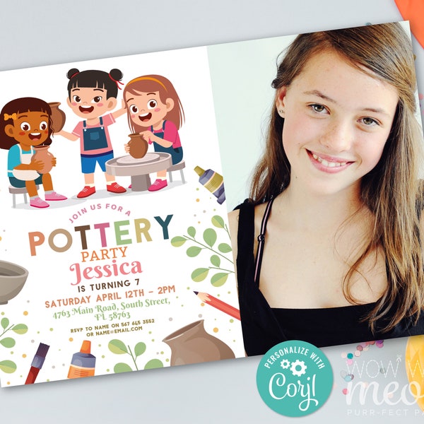 Pottery Birthday Party Invitation Download With Photo - Etsy