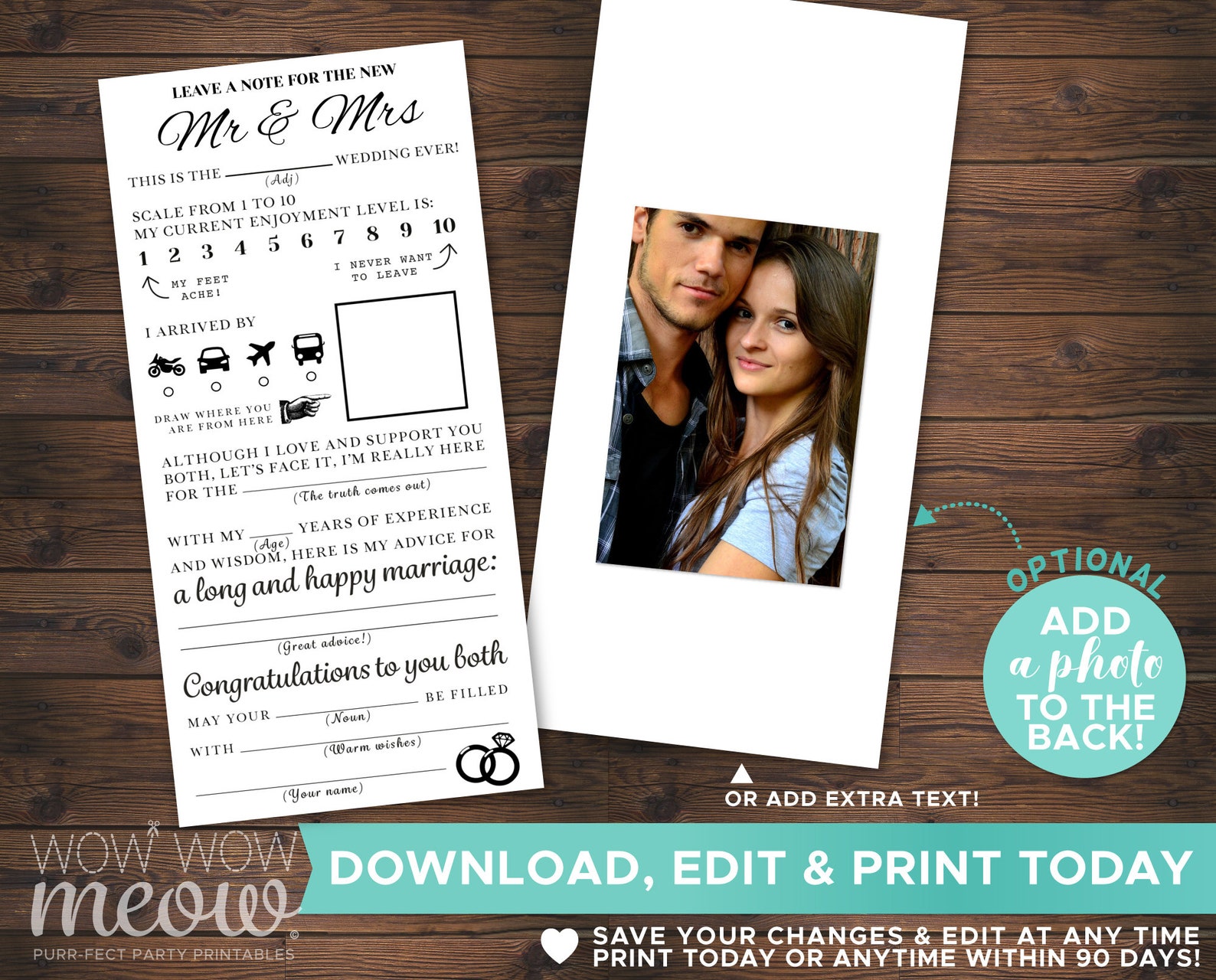 Wedding Mad Libs Printable Forms Activity Sheets Day Page Mr - Etsy