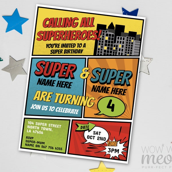 Comic Twins Invite - Etsy