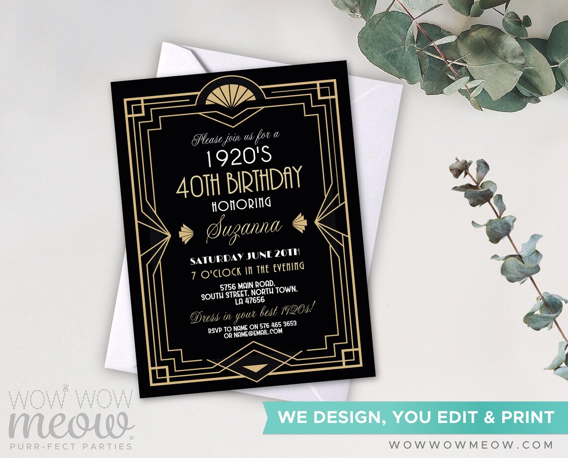 1920 Birthday Invite Art Deco Roaring 20s Invitation Party INSTANT ...