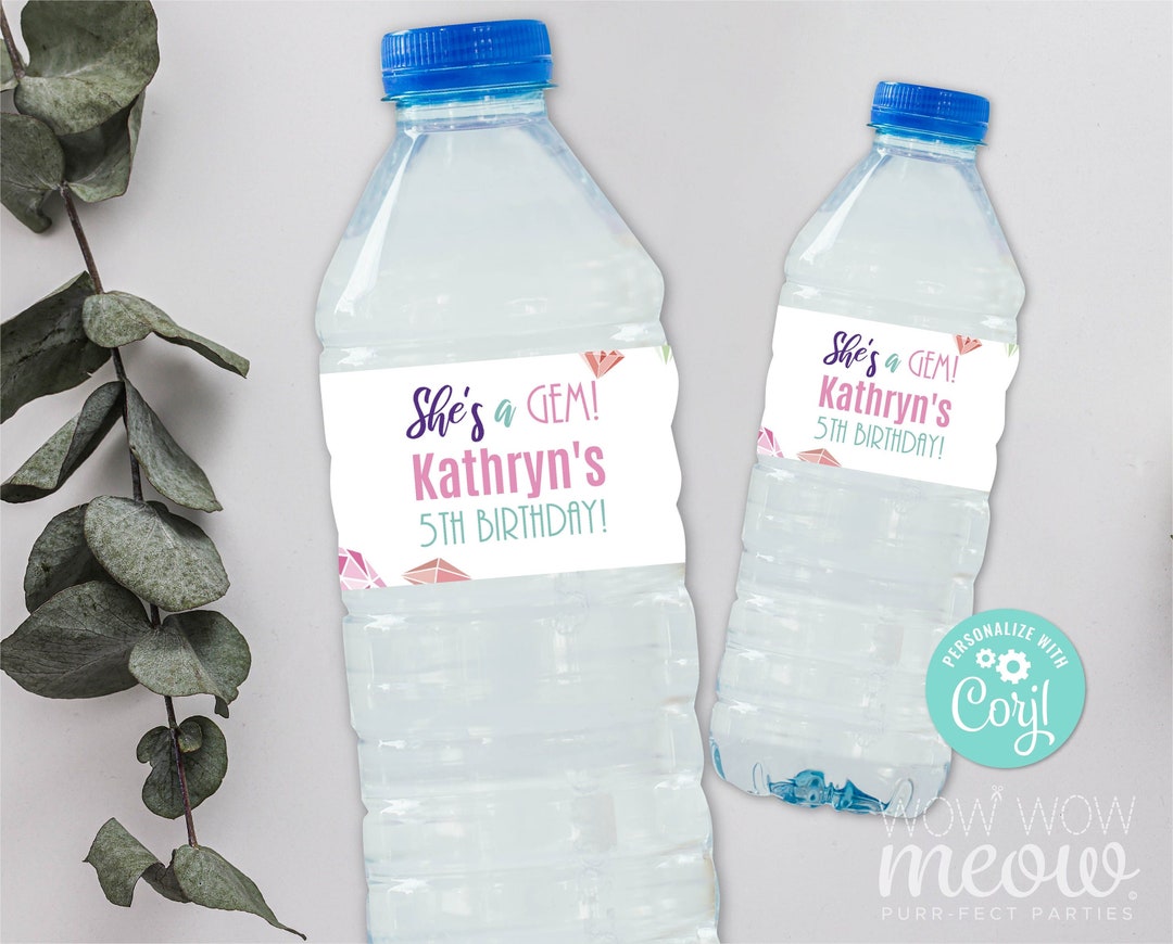 Gem Party Water Bottle Labels Birthday Geology Geode Gemstones Crystals ...