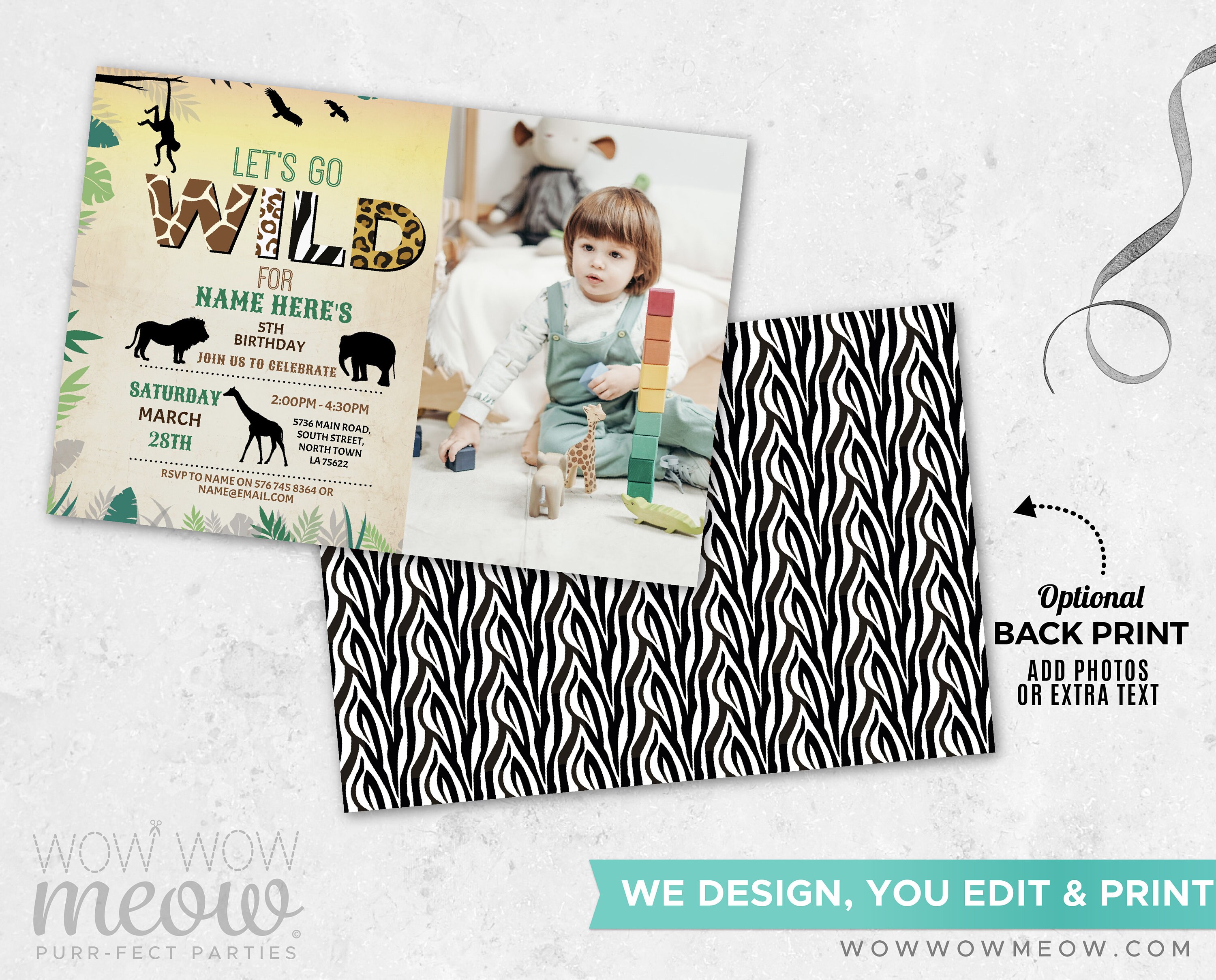 Go Wild Jungle Invitation Photo Birthday Invite Safari Wild INSTANT ...