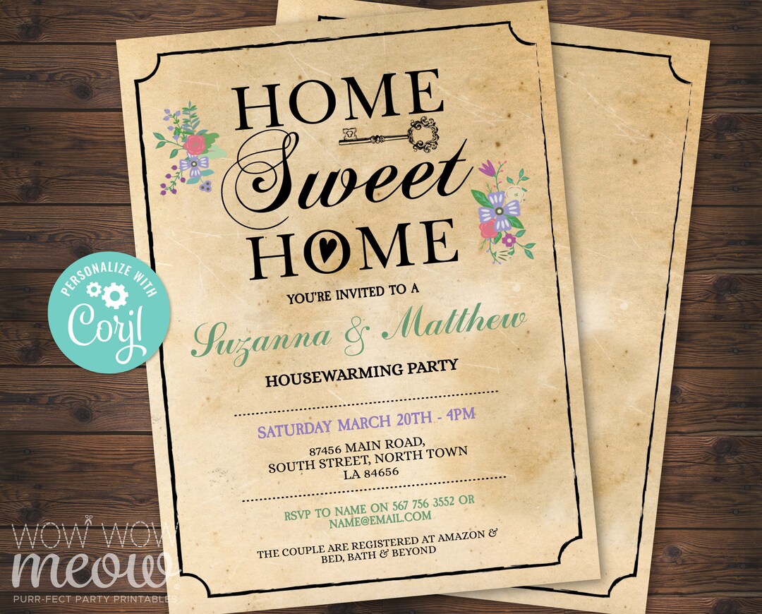 Housewarming Invitation Home Sweet Home New House Invite Couples Party ...