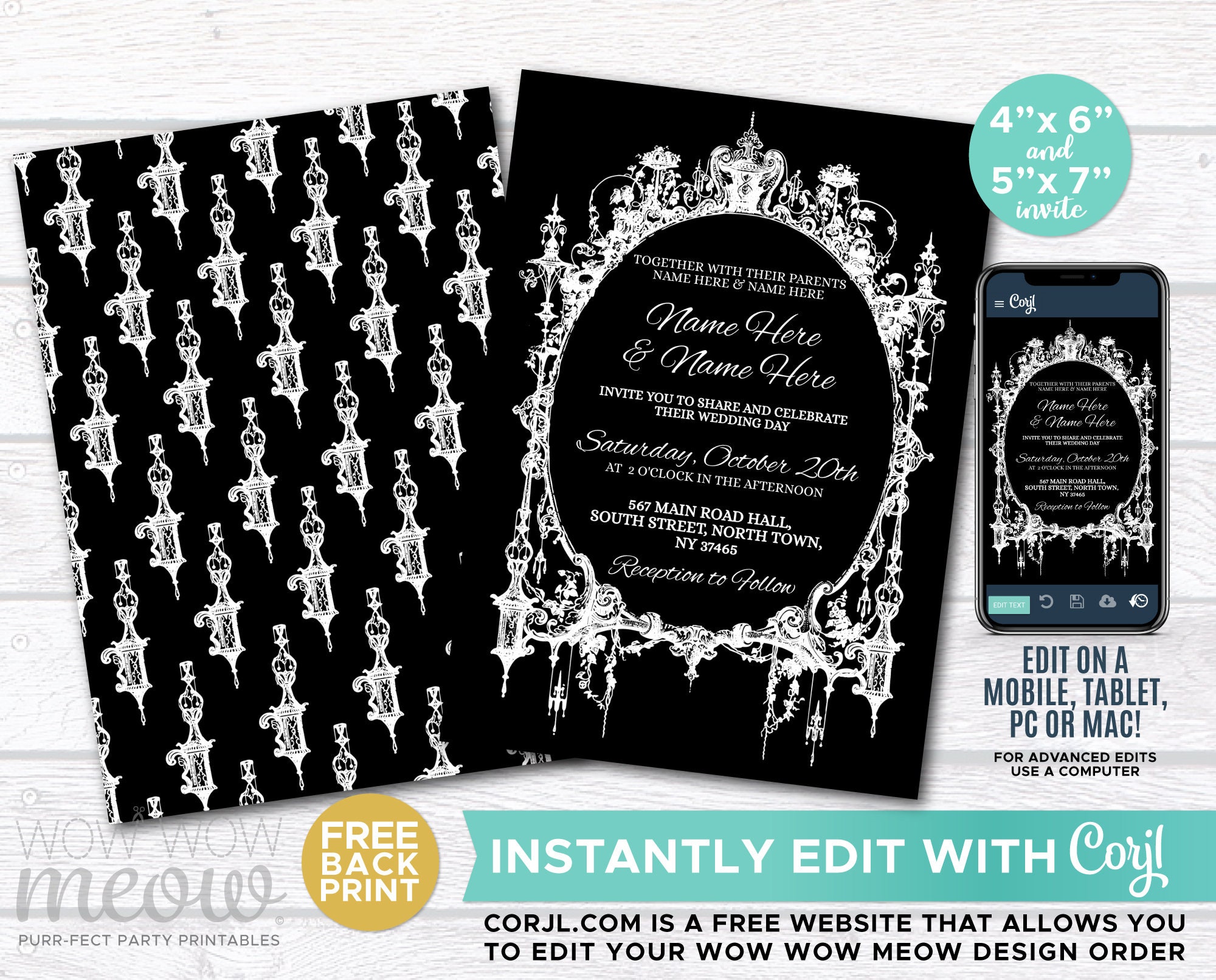 Wedding Invitations Gothic Frame Set Template Rustic Package | Etsy