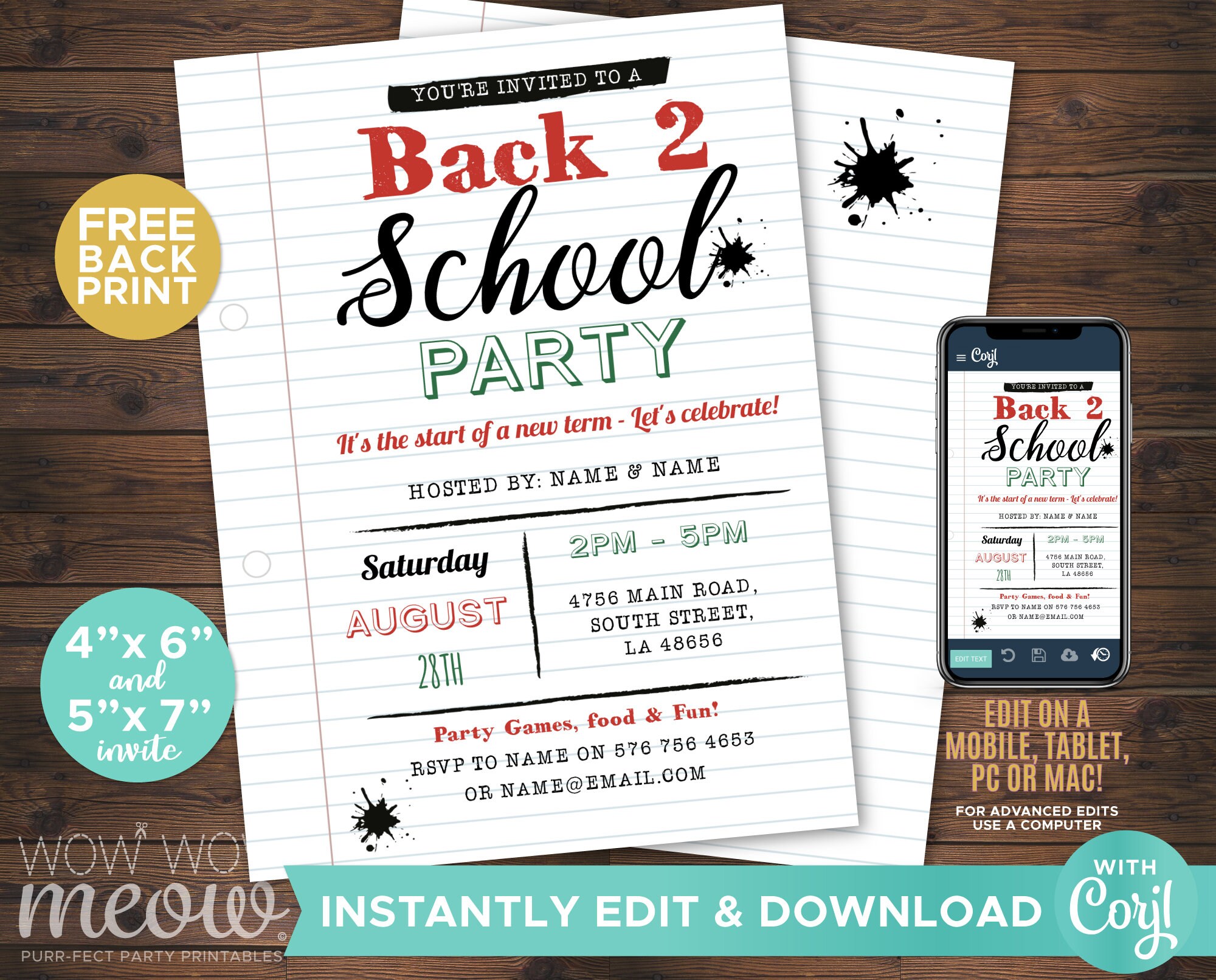 Paper School Invitation Back to School party Students party Back to ...