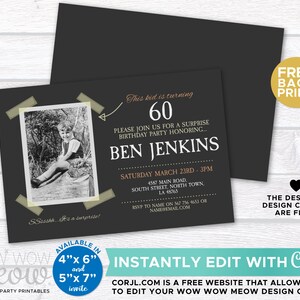 Birthday Old Photo Invitation Surprise Invite Chalk Party INSTANT ...