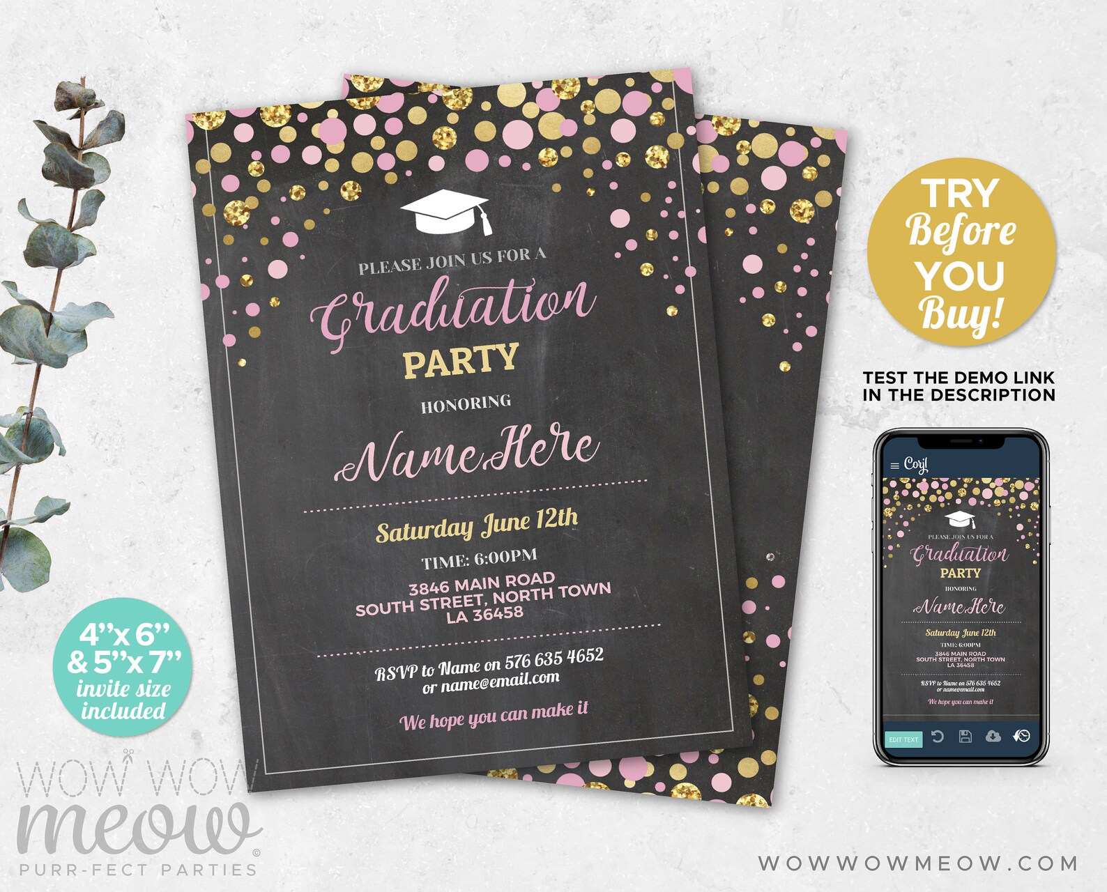 Graduation Party Invitation Invite INSTANT DOWNLOAD Girl's - Etsy