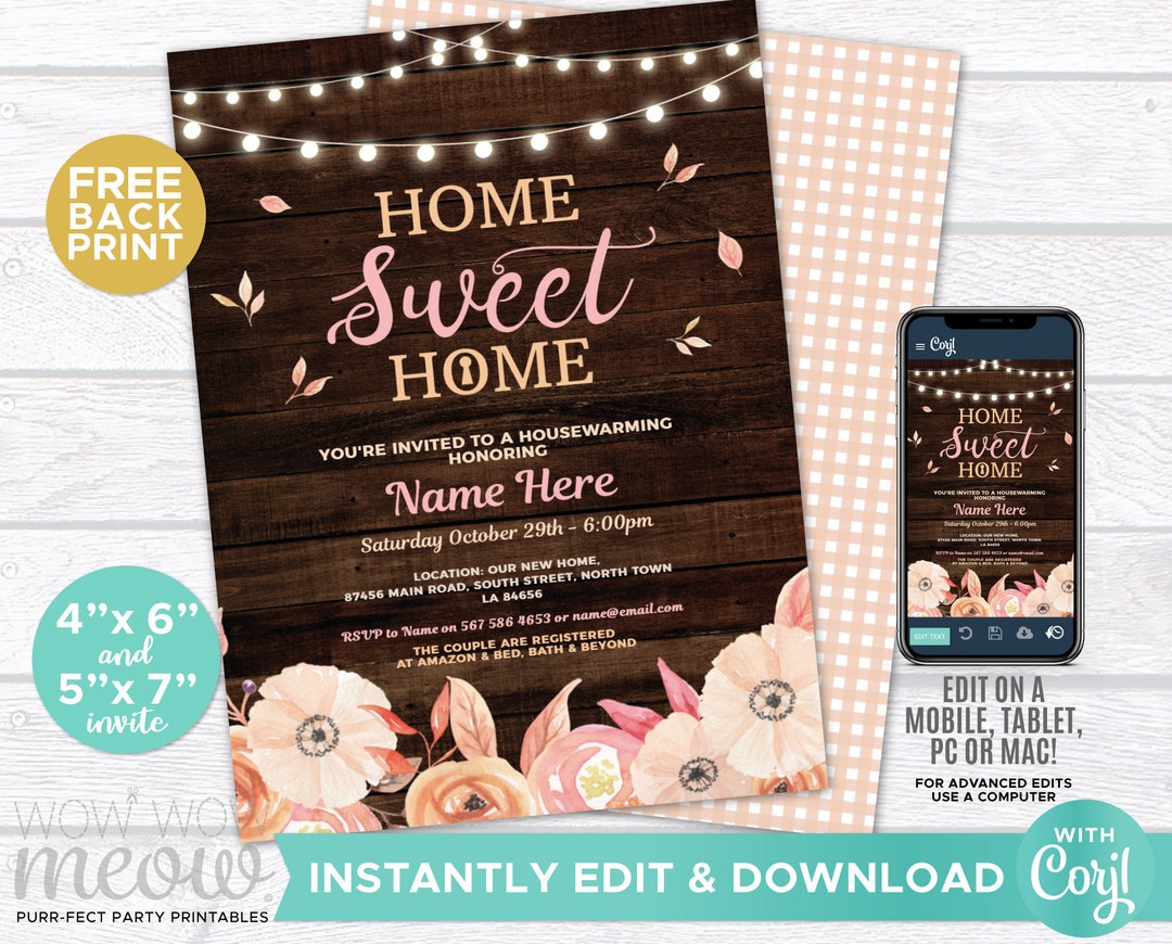 Fall Housewarming Invite New House Invitation Home Sweet Home Couples ...
