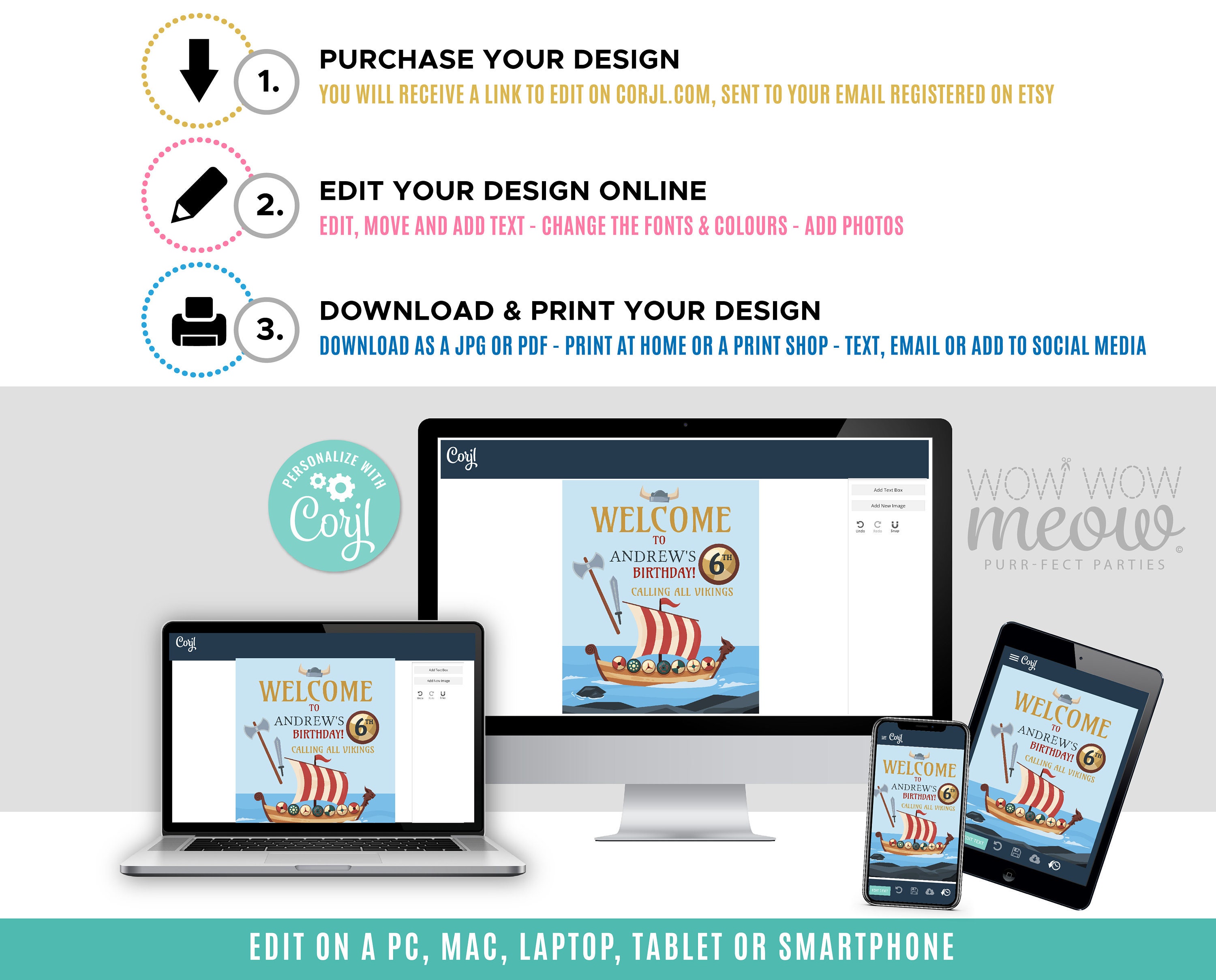 Viking Party Birthday Welcome Sign Vikings Boats Editable Party Poster ...