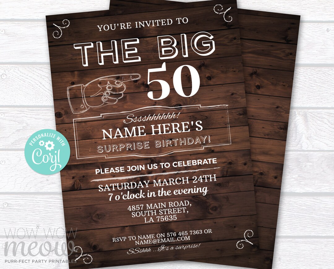 50th Surprise Birthday Invite the Big 50 Party Invitations - Etsy