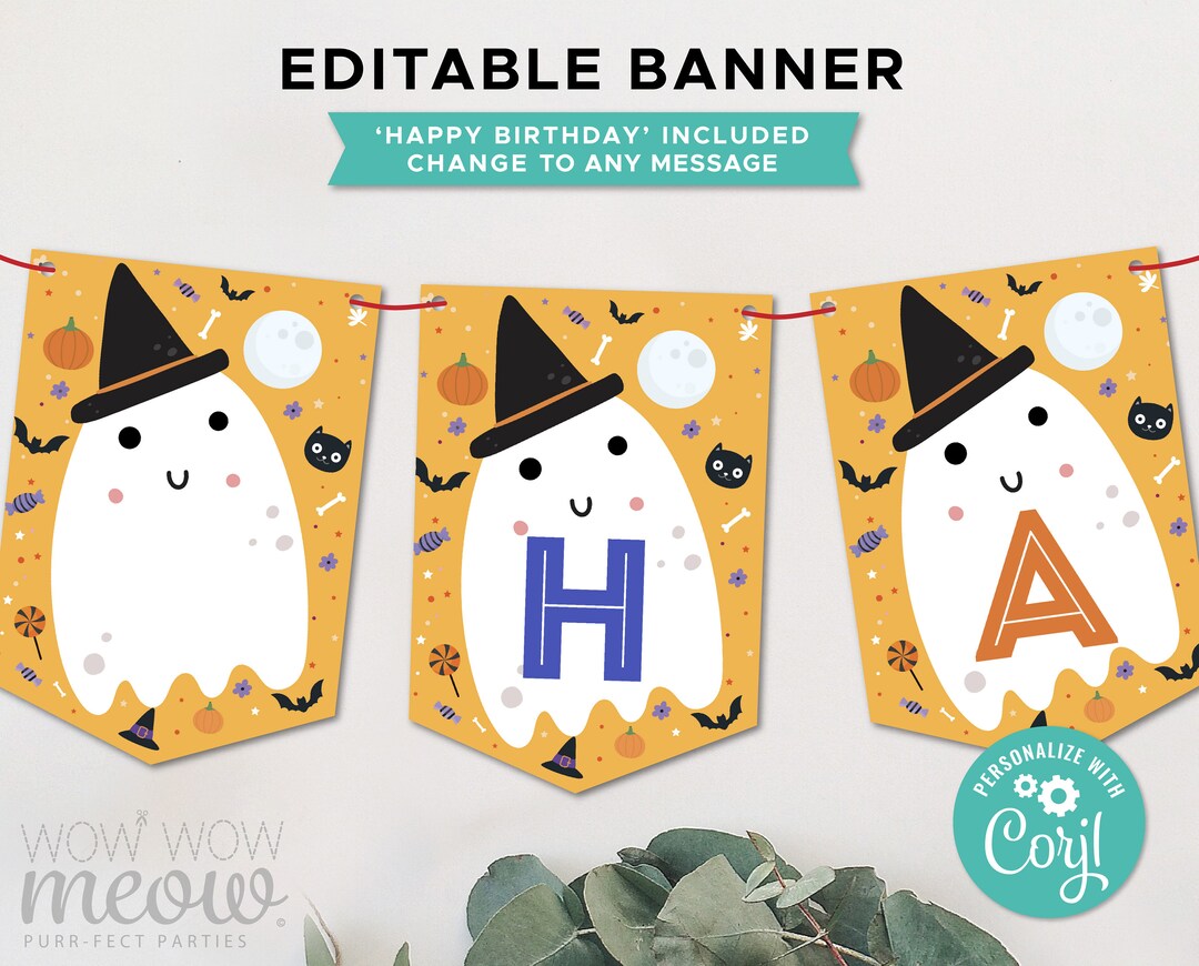 Ghost Halloween Banner Birthday Party Cute Kids Children's Personalise ...