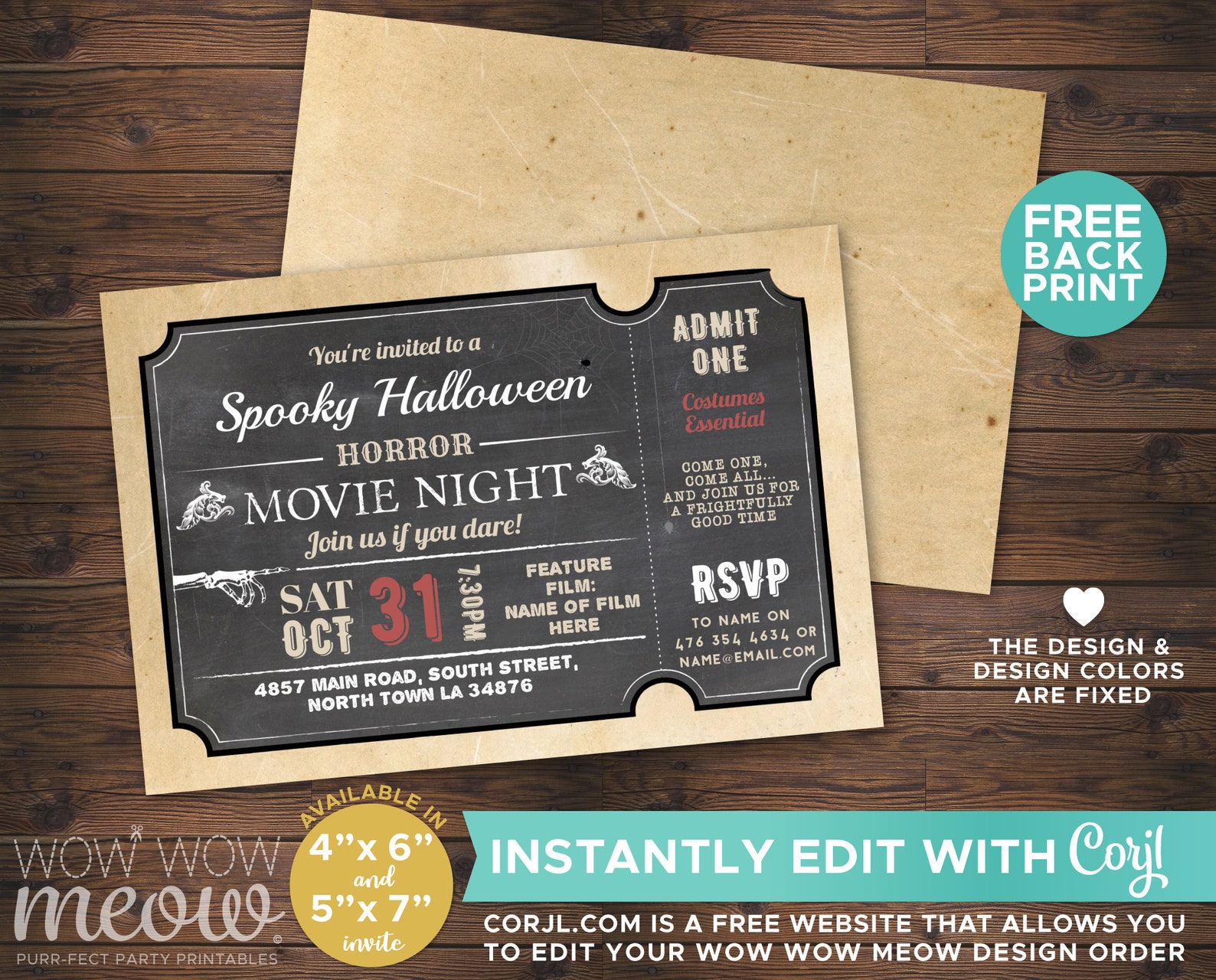 Halloween Invitations Ticket Horror Movie Night Film Party | Etsy