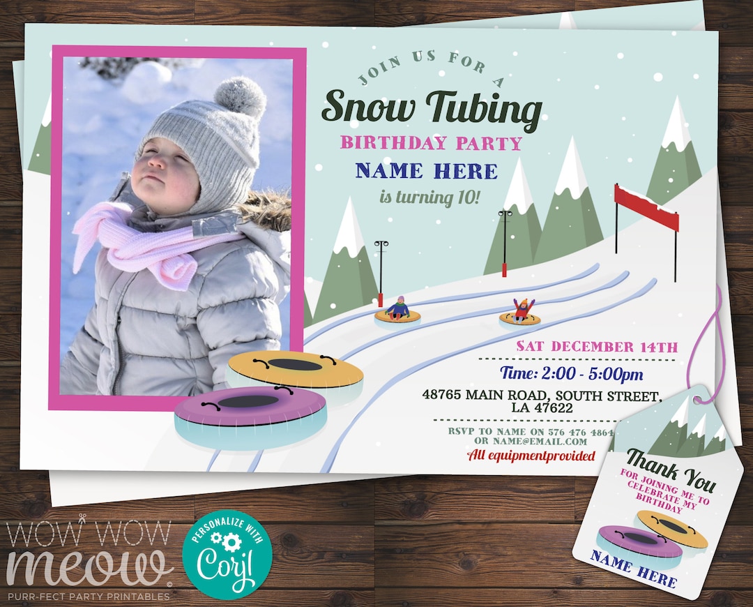 Snow Tubing Invitation Birthday Party Girls INSTANT DOWNLOAD Tube ...