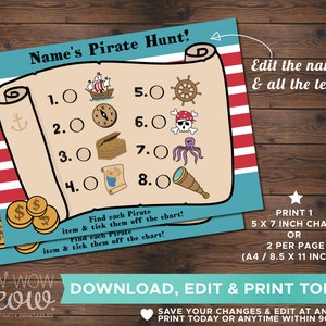 Pirate Scavenger Hunt Activity Sheet Treasure Ship Game INSTANT ...
