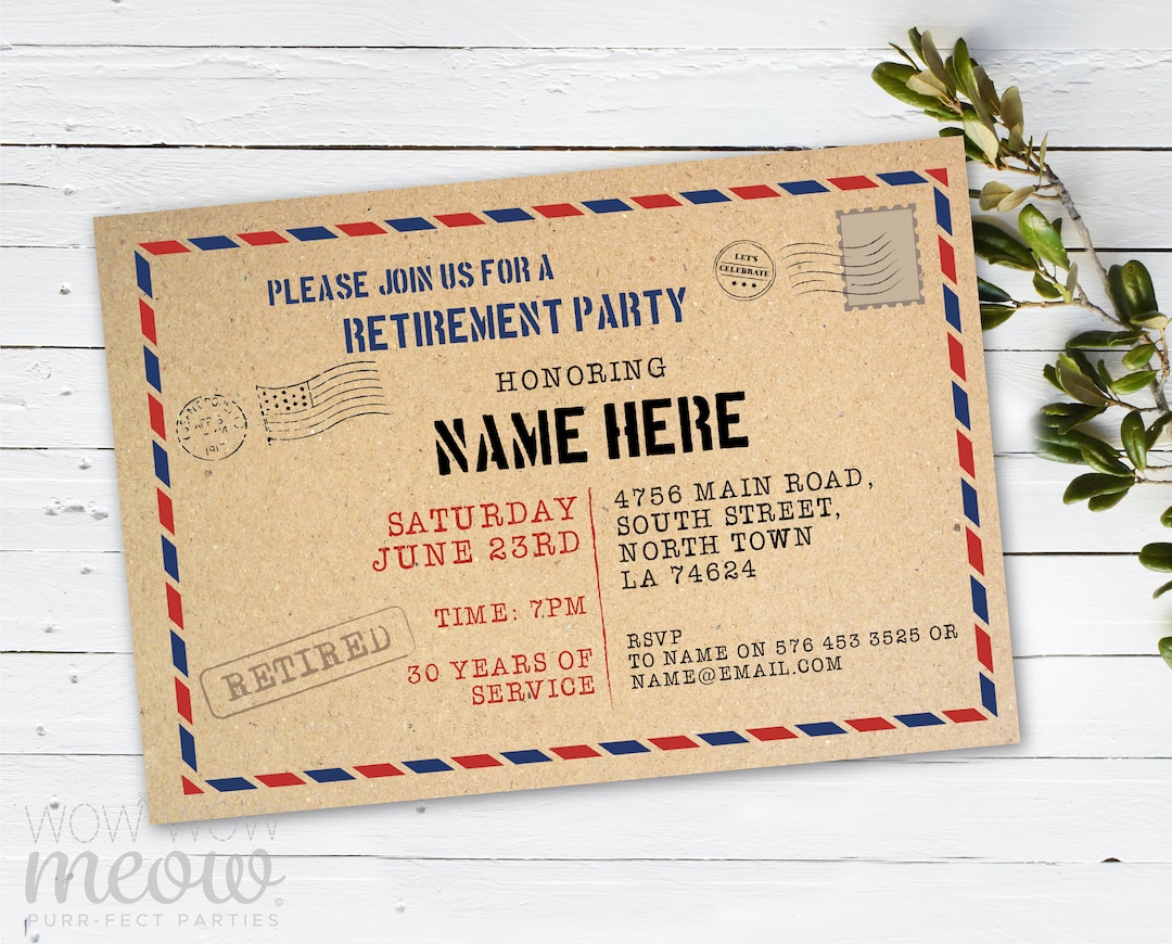 Retirement Invitation Retired Invite Envelope Postal Postcard Instant ...
