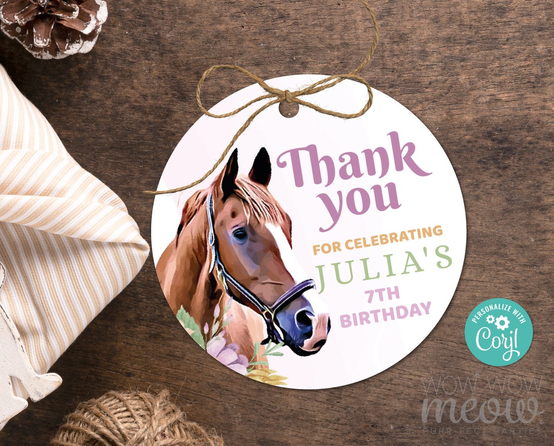 Horse Riding Thank You Pony Floral Tags Birthday Party Gift Tags Edit ...