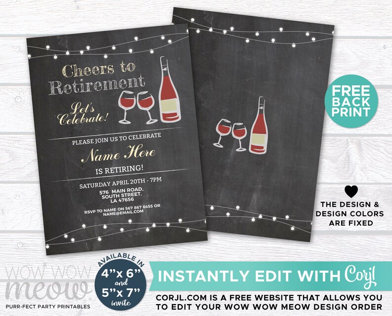 Cheers to Retirement Invitation Wine Retired Invite INSTANT | Etsy