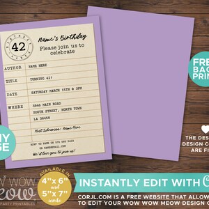 Library Card Birthday Invitation INSTANT DOWNLOAD Party Reading Books ...