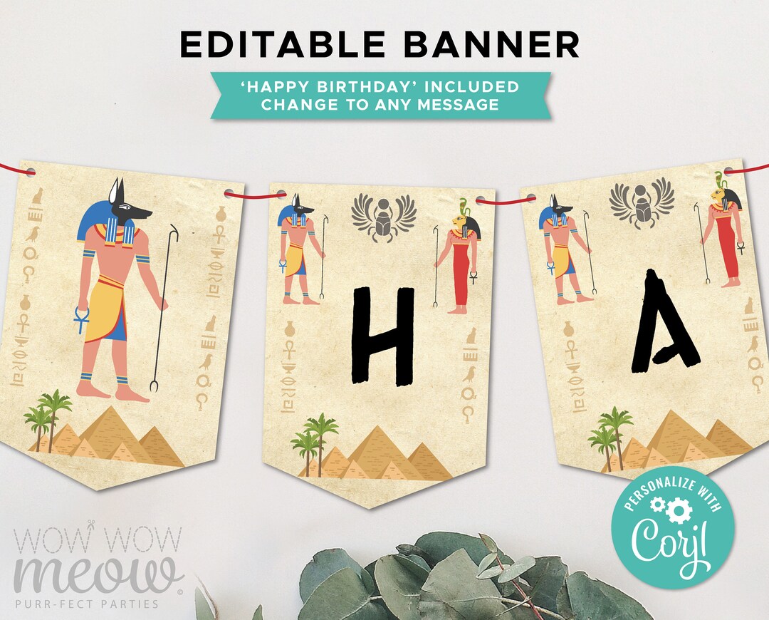 Egypt Party Birthday Banner Egyptians Editable Download Pyramid ...