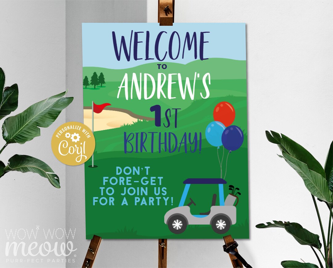 Golf Party Birthday Welcome Sign Editable Party Hole in One Golfing ...