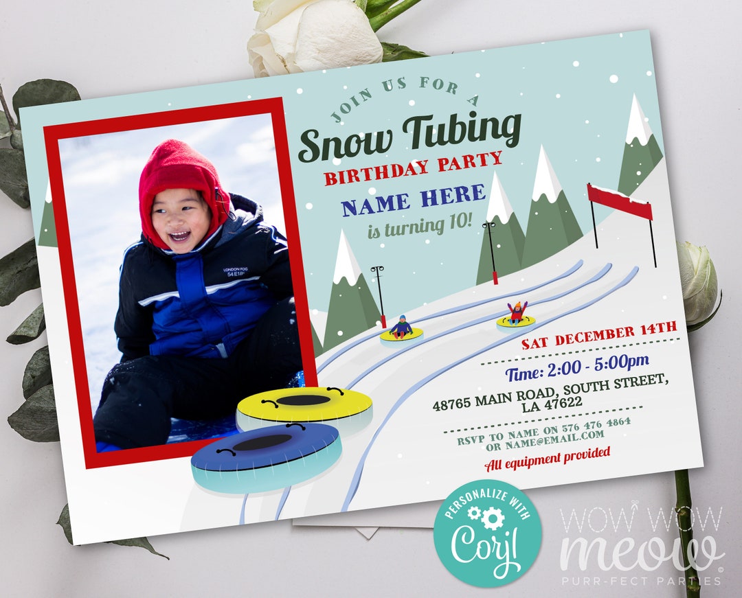 Snow Tubing Invitation Birthday Party INSTANT DOWNLOAD Tube Invite Dry ...
