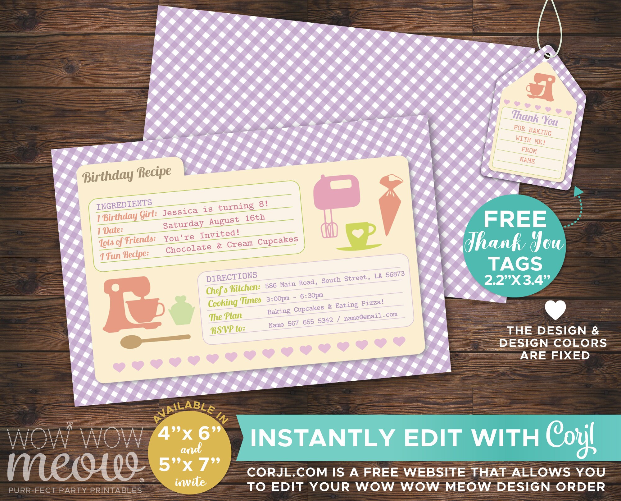 Paper Invitations & Announcements Recipe Card Birthday Party Cookie ...