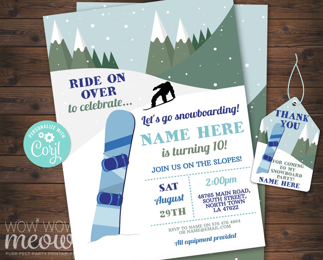 Snowboard Invitation Birthday Slope Skiing Party INSTANT DOWNLOAD ...