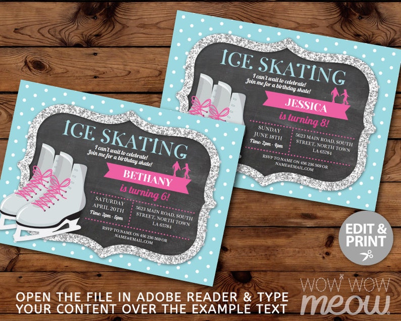 Ice Skating Invitation Skate Birthday Party INSTANT DOWNLOAD Silver ...