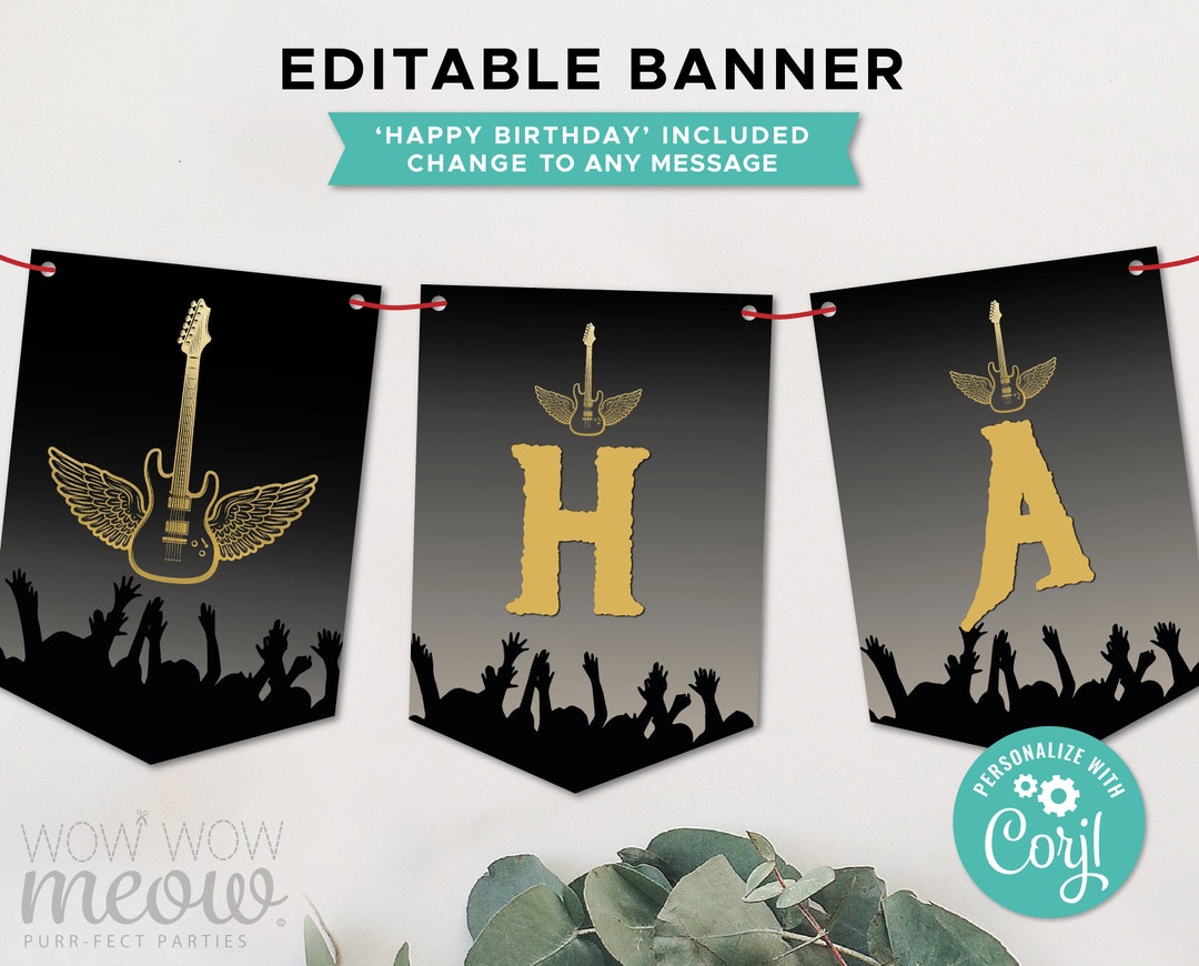 Guitar Rock N Roll Party Banner Birthday Bunting Flags Festival Gig ...