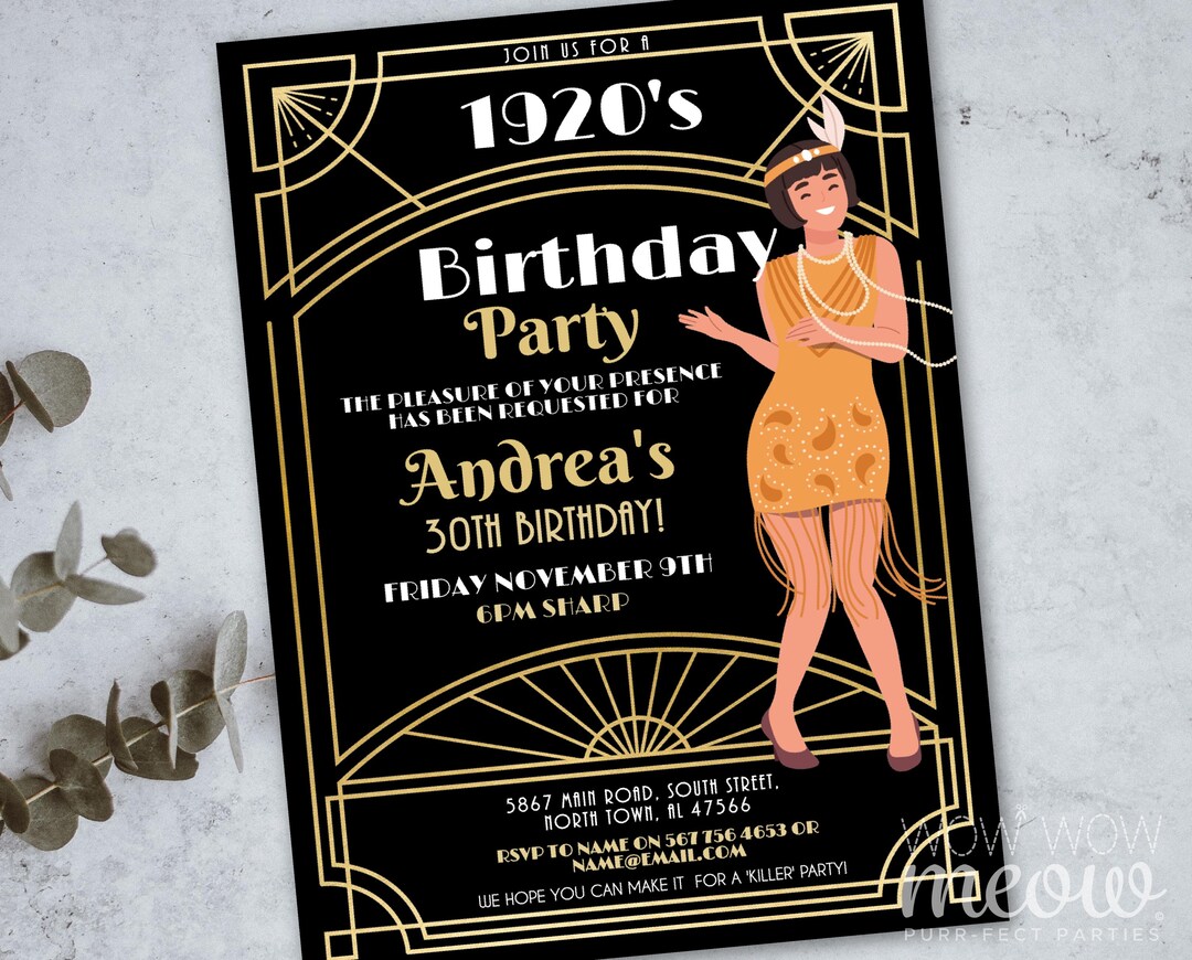 1920s Birthday Invitation Art Deco Party Invite INSTANT DOWNLOAD ...