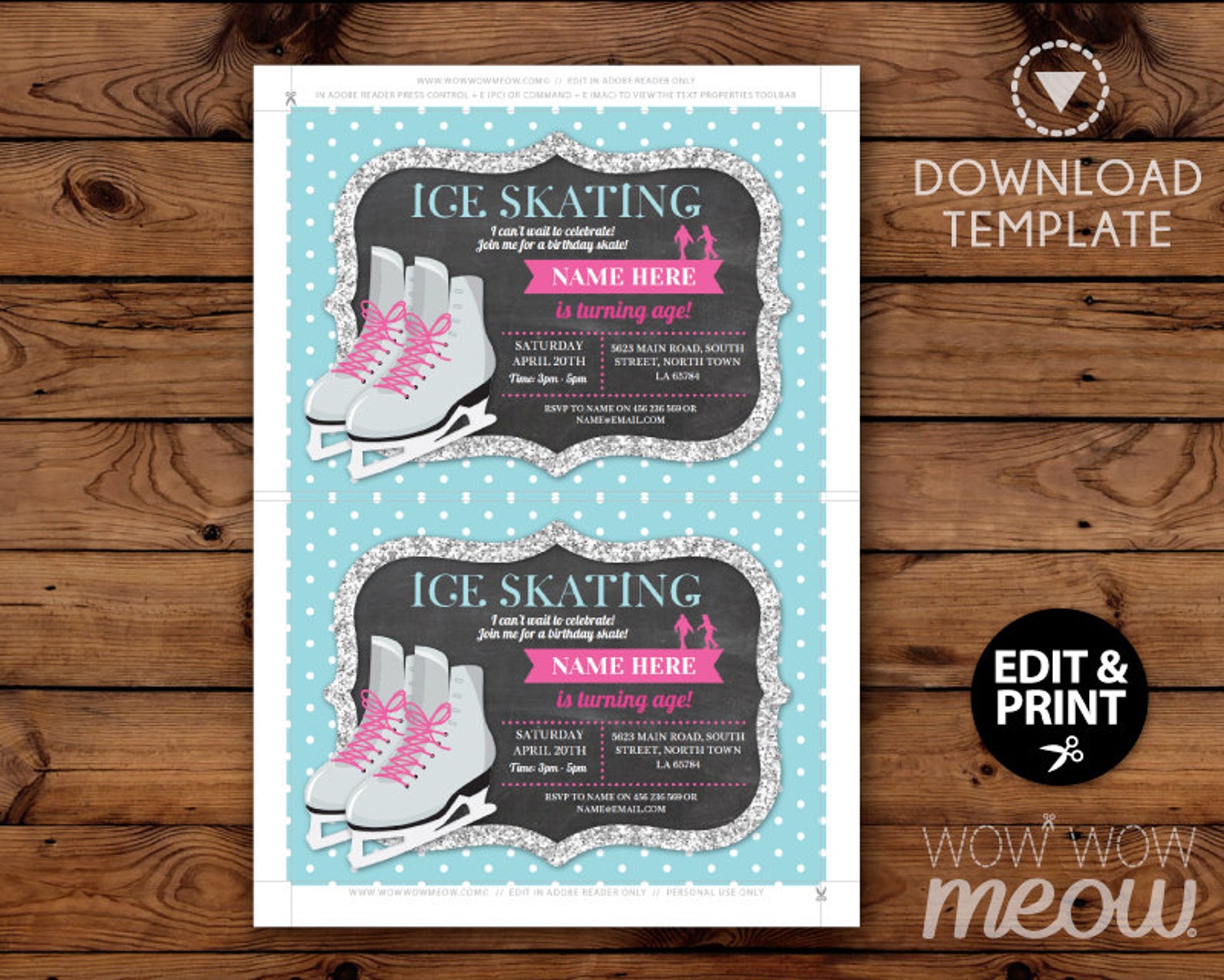 Ice Skating Invitation Skate Birthday Party INSTANT DOWNLOAD - Etsy